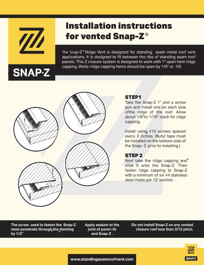 Snap-Z Ridge Vent Installation Instructions
